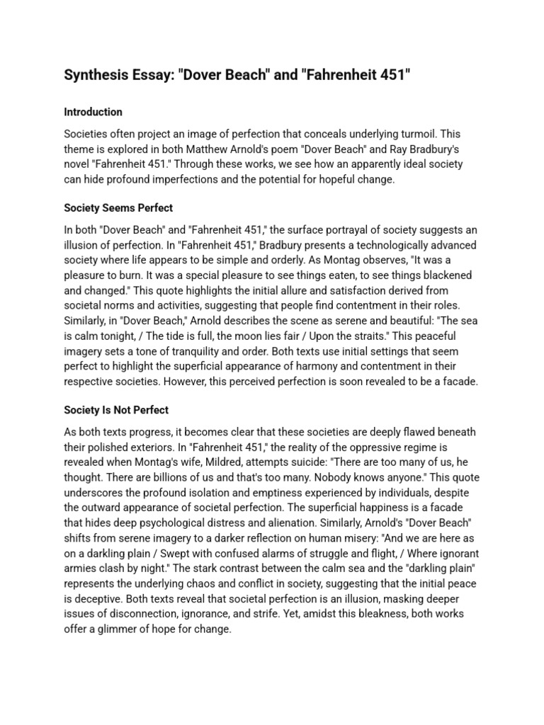 Synthesis Essay - "Dover Beach" and "Fahrenheit 451" | PDF