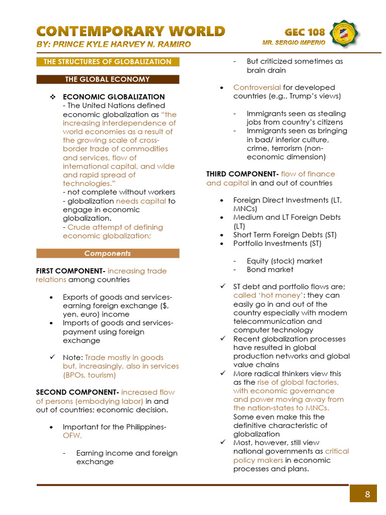 Contemporary World - Prelims - First Sem - 3 | PDF | Globalization | Trade