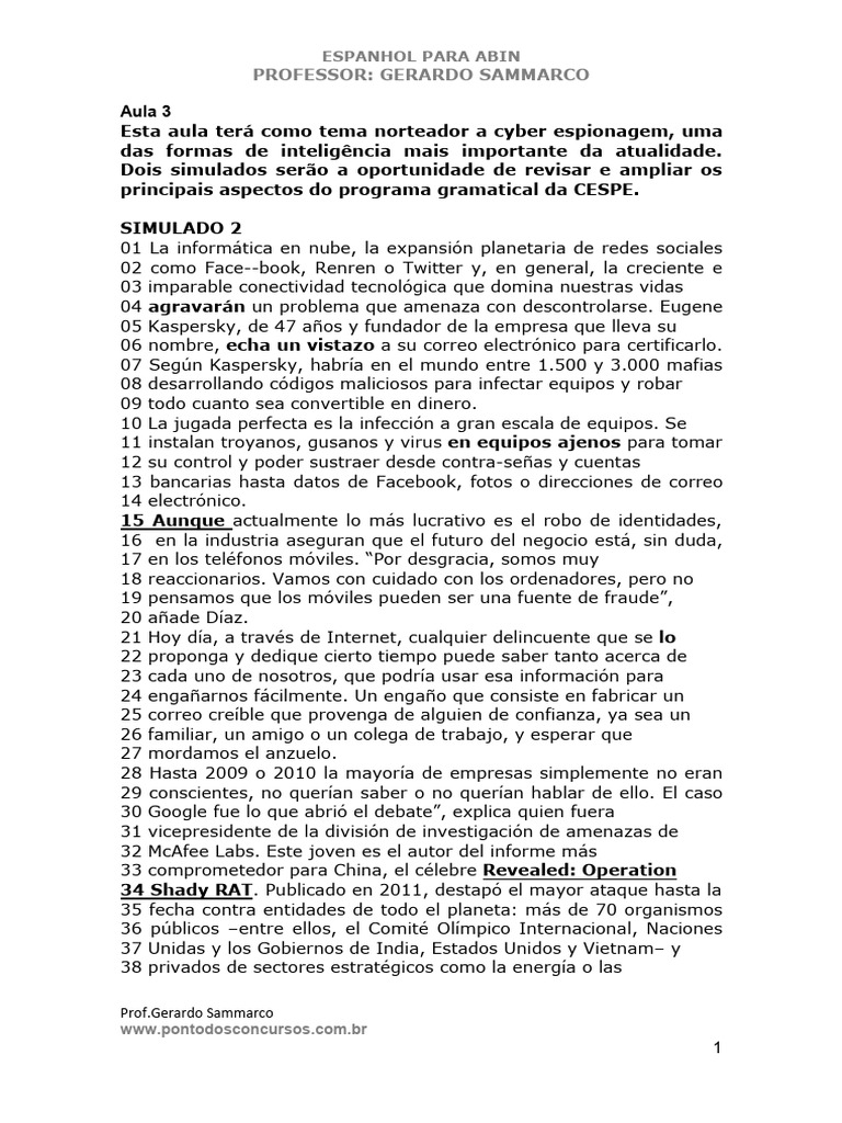 ESPANHOL PARA ABIN Aula 03 | PDF | Julian Assange | Monarquía