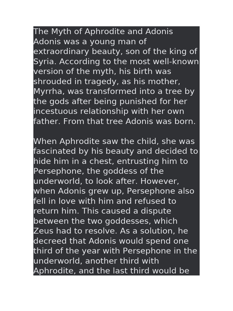 The Myth of Aphrodite and Adonis | PDF