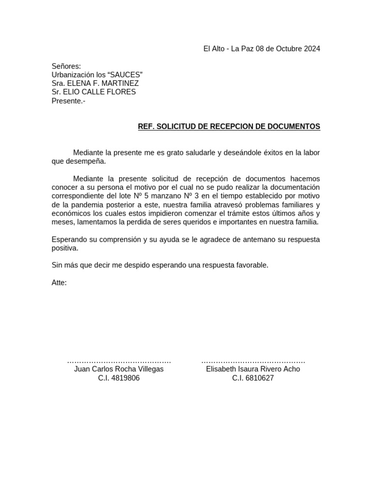 Solicitud de Recepción de Documentos | PDF