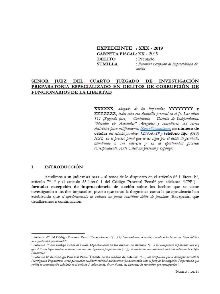 Excepcion de Improcedencia de Accion | PDF | Fiscal | Ley procesal