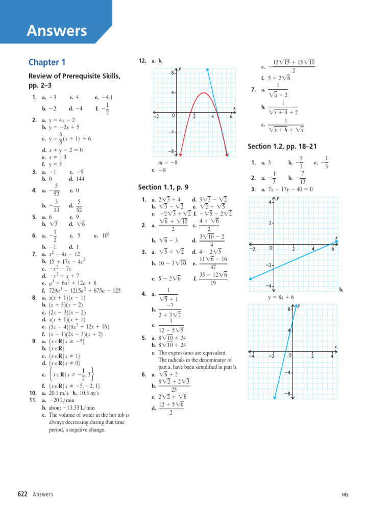 Chapter 1 Textbook Answers | PDF | Slope | Tangent