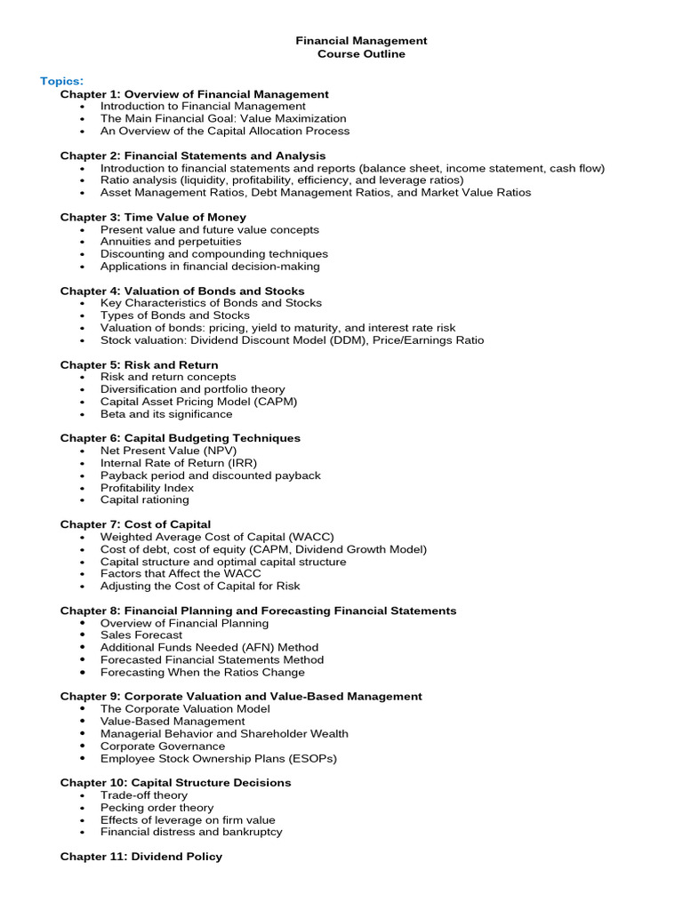 Financial Management Course Outline | PDF | Cost Of Capital | Valuation ...