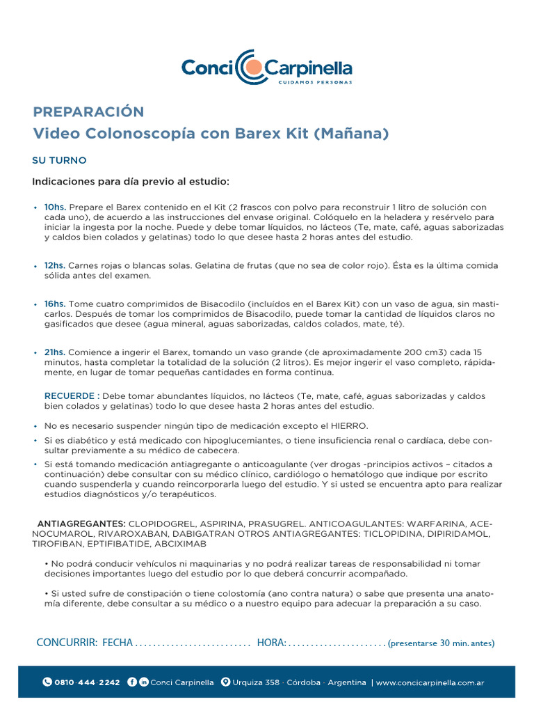 Preparación Colonoscopía Barex Kit | PDF | Caldo | Especialidades Medicas