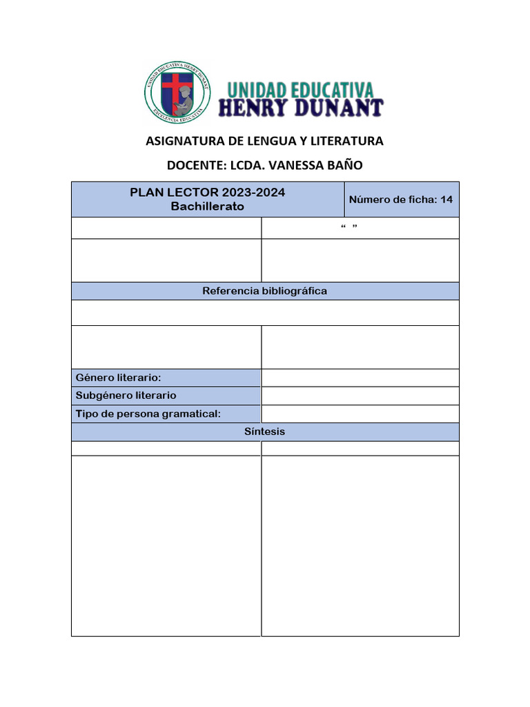 FICHA PLAN LECTOR-BACH 14 | PDF