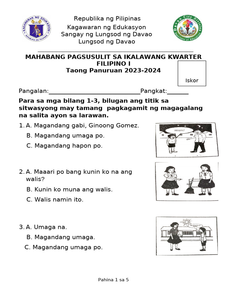 Q2_BAITANG 1_MAHABANG PAGSUSULIT SA FILIPINO | PDF