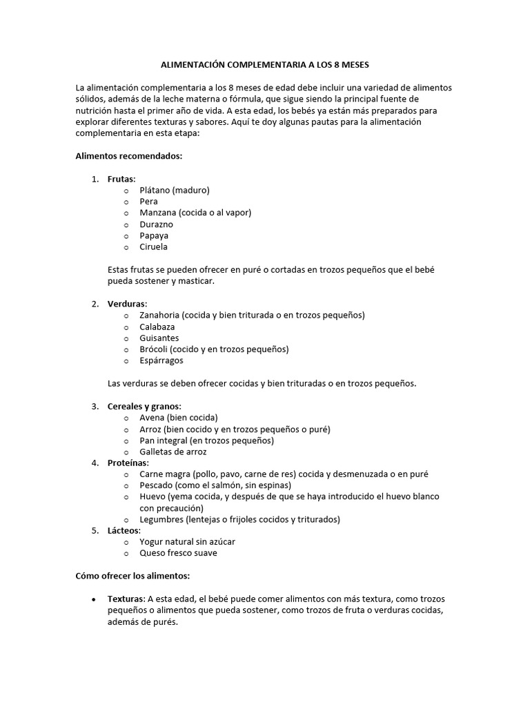 Alimentación Complementaria A Los 8 Meses | PDF | Alimentos | Fruta