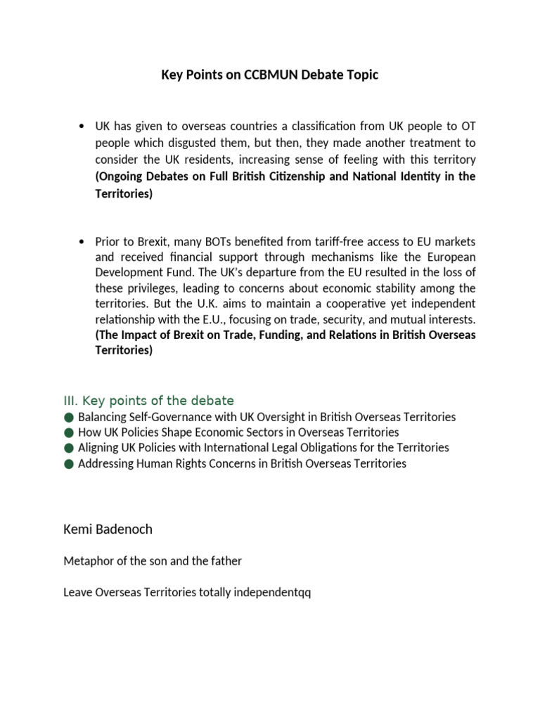 Key Points On CCBMUN Debate Topic | PDF | European Union | Sovereignty