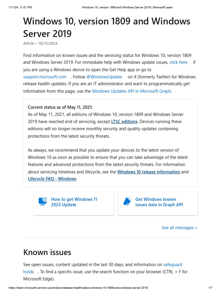 Windows Server 2019 Version 1809 EOL | PDF | Windows 10 | Microsoft Windows