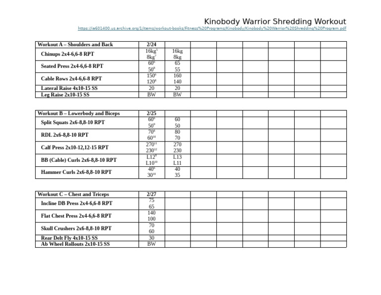 Kinobody Warrior Shredding Workout | PDF