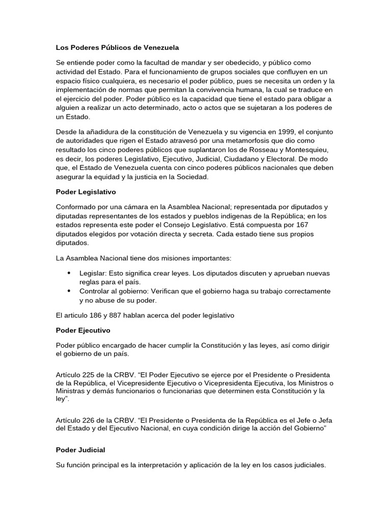 Estructura de los Poderes Públicos en Venezuela | PDF | Estado ...