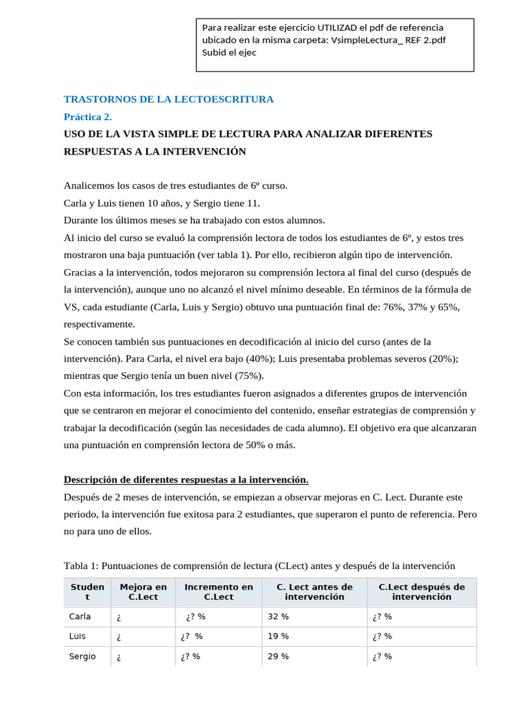 EJERCICIO 2 VsimpleLectura_25_g2 | PDF | Comprensión lectora | Aprendizaje