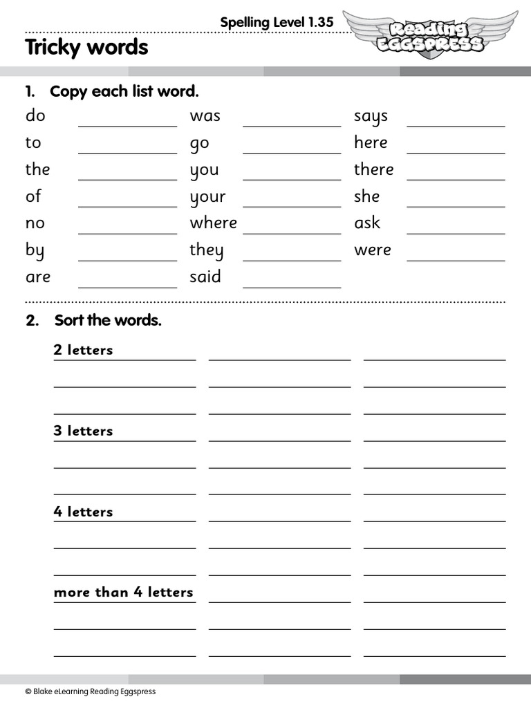 Activity Sheet Rex English Skills - Spelling Year 1 Lesson 35 | PDF