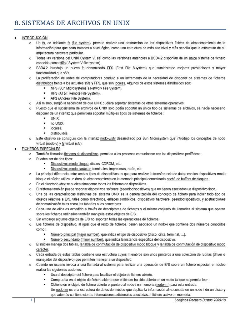 Sistemas de Archivos en Unix | PDF | Archivo de computadora | Almacenador intermediario de datos
