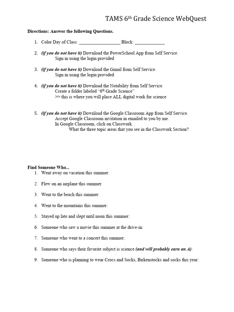 6th Grade Science WebQuest Guide | PDF