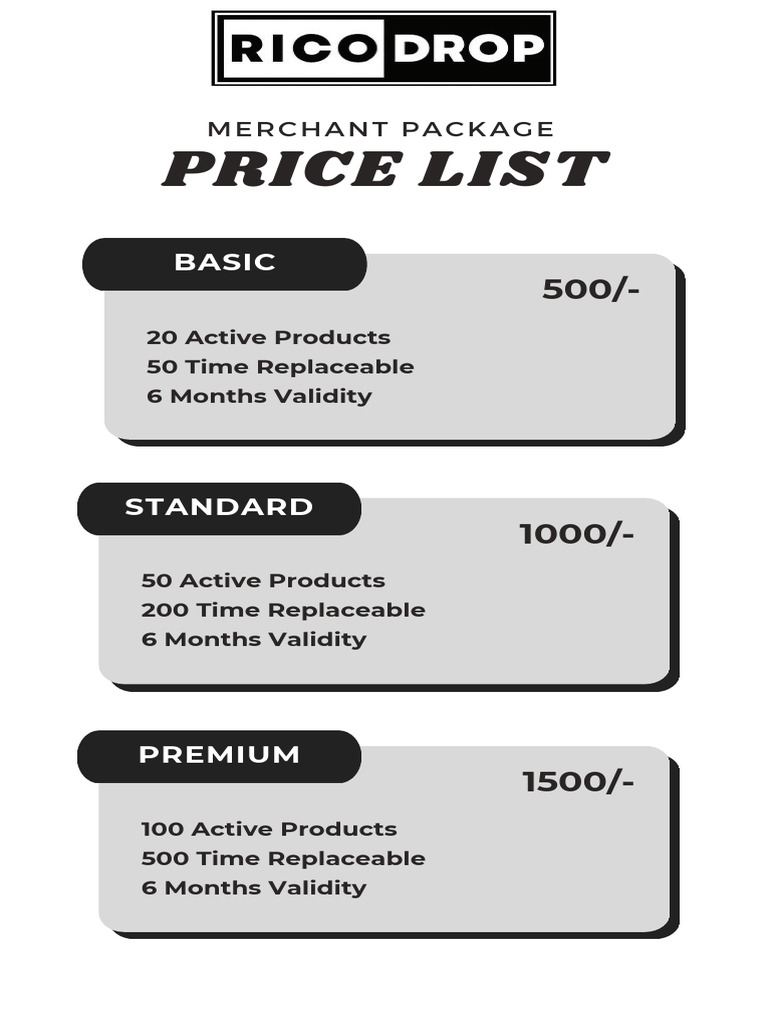 Merchant Package Price List | PDF