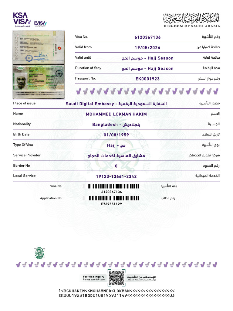 Hajj Visa for Mohammed Lokman Hakim | PDF