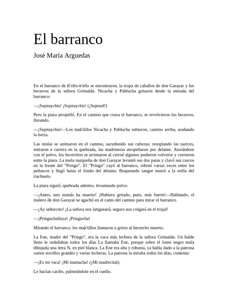 Jose Maria Arguedas - El Barranco | PDF | Ganado | Mamíferos