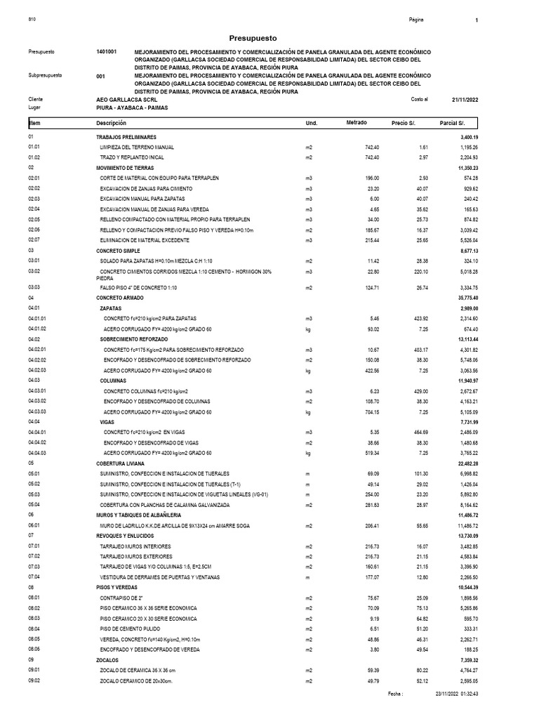 PRESUPUESTO | PDF | Hormigón | Ingeniero civil