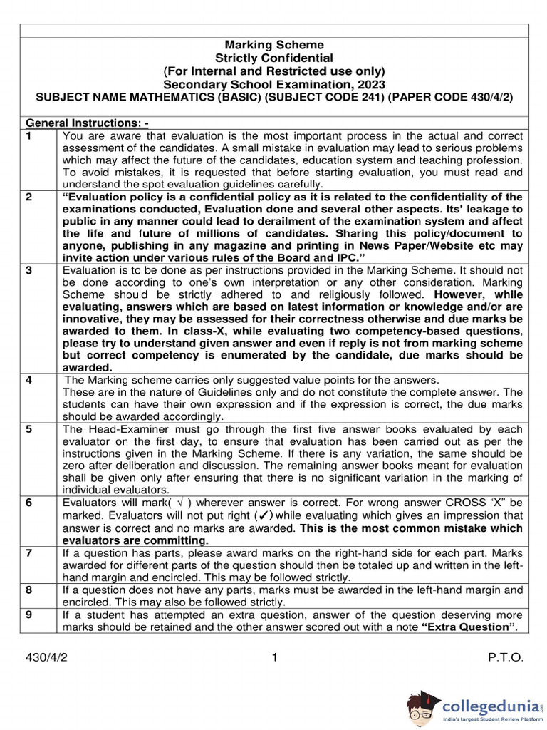 CBSE CLass 10 Mathematics Basic Answer Key 2023 Set 2 430 4 2 | PDF