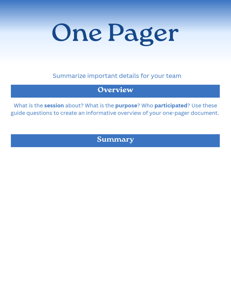 One Pager Doc in Black and White Blue Light Blue Classic Professional ...