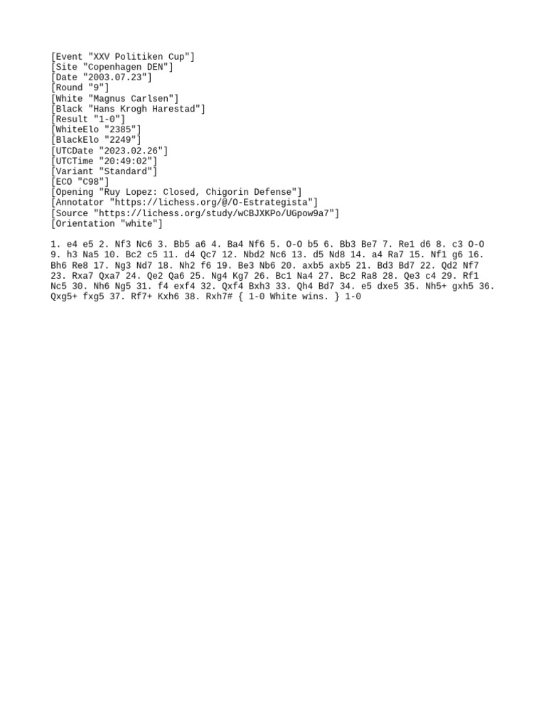 Magnus-Carlsen Vs Hans Krogh Harestad - PGN | PDF