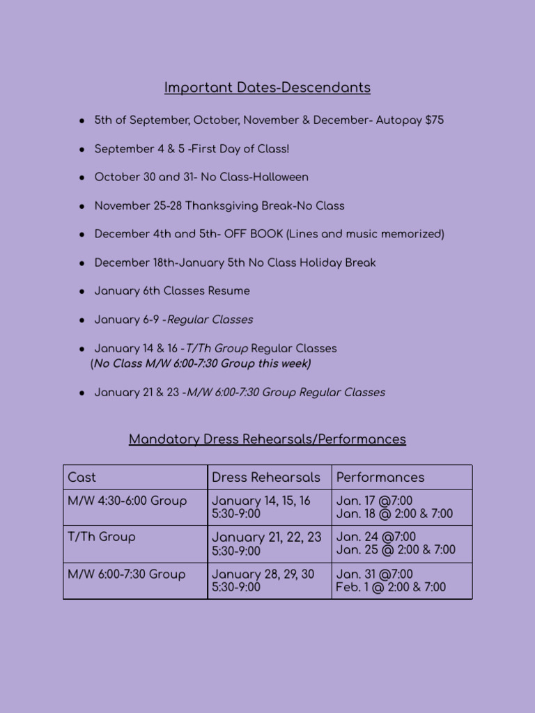 Descendants Important Dates | PDF