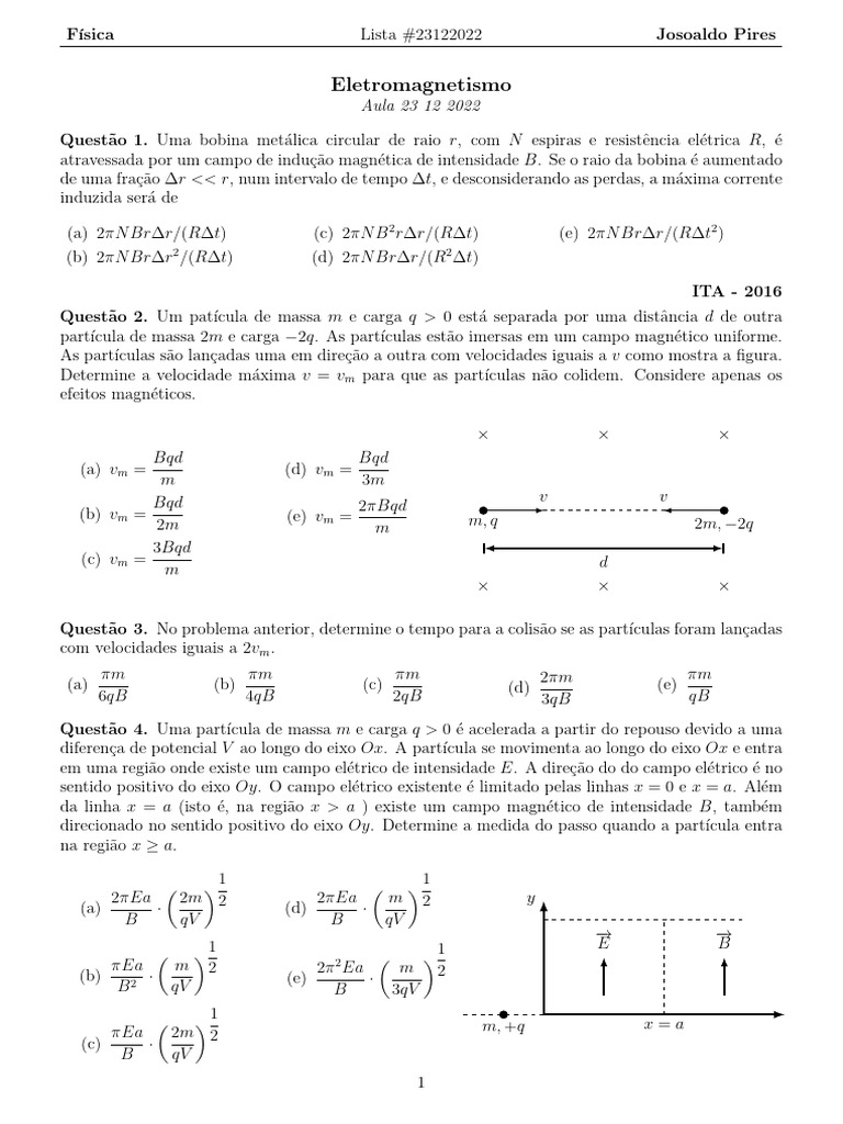 Lista 23122022 Eletromagnetismo 2 | PDF | Campo magnético | Magnetismo