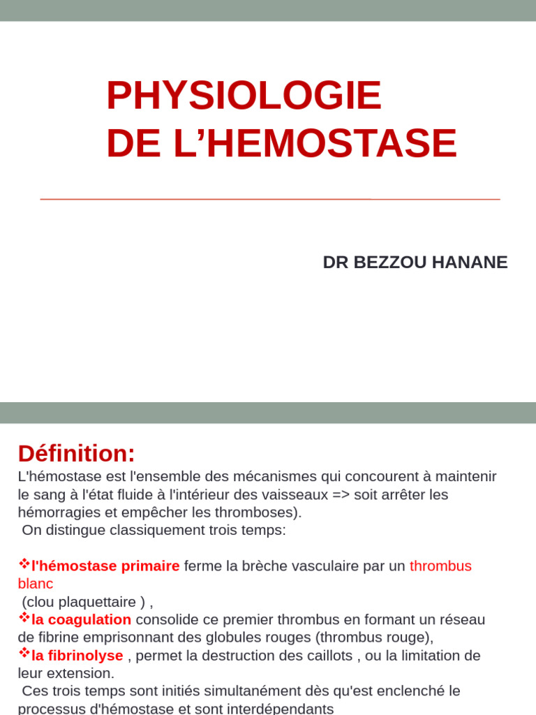 Physiologie de l'Hémostase et Coagulation | PDF | Coagulation | Hémostasie