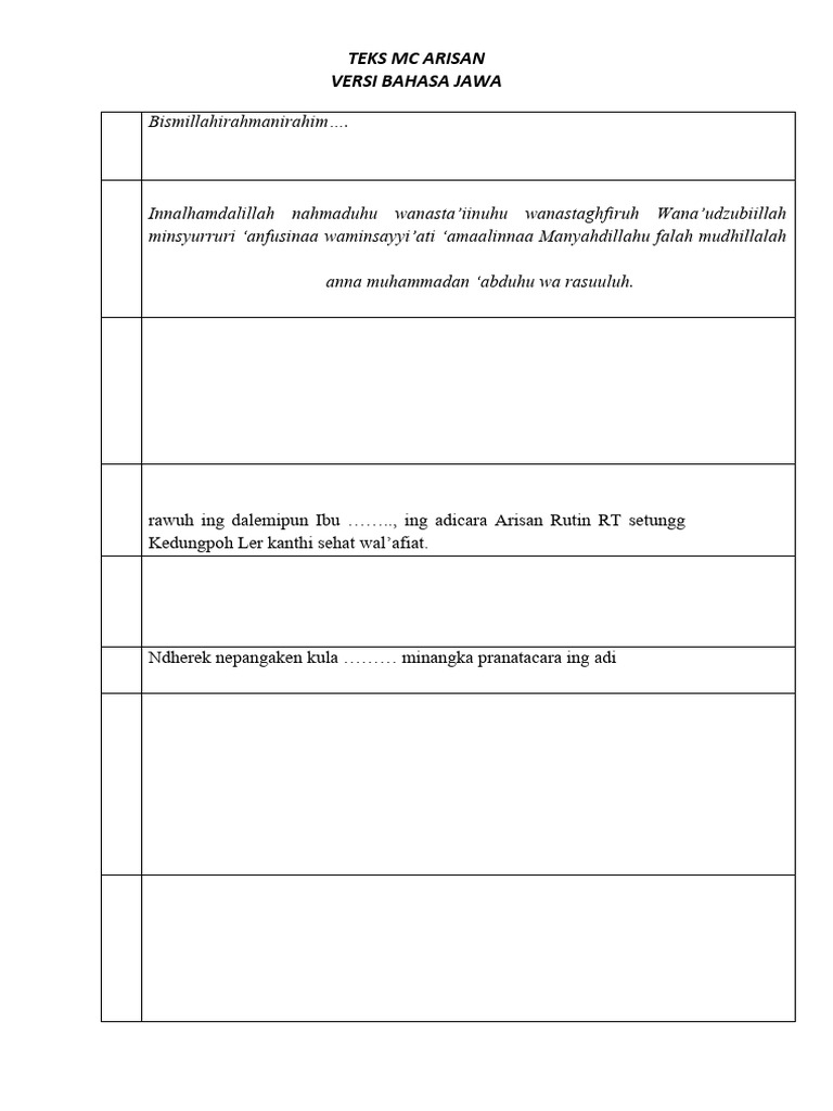 Teks MC Arisan Bhs Jawa | PDF