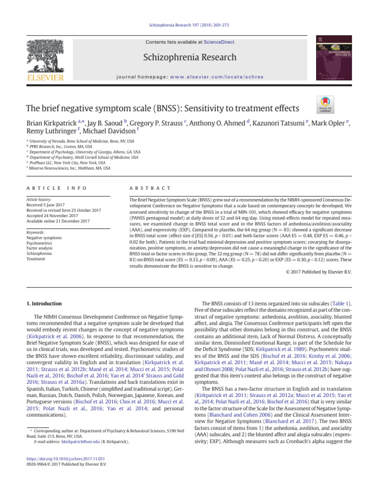 The Brief Negative Symptomscale | PDF | Schizophrenia | Akaike ...