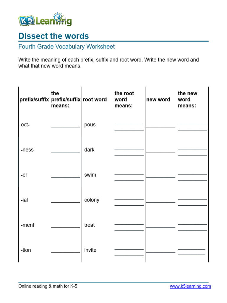 Fourth Grade Vocabulary Worksheet | PDF | Morphology | Linguistic Typology