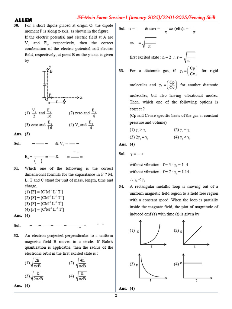 22 Jan Shift 2 Physics Sol - Part2 | PDF | Gases | Diatomic Molecule