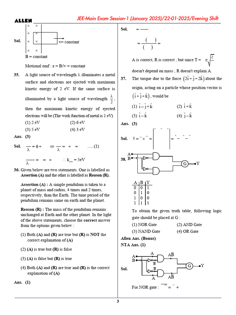 22 Jan Shift 2 Physics Sol - Part3 | PDF | Electronvolt | Electron