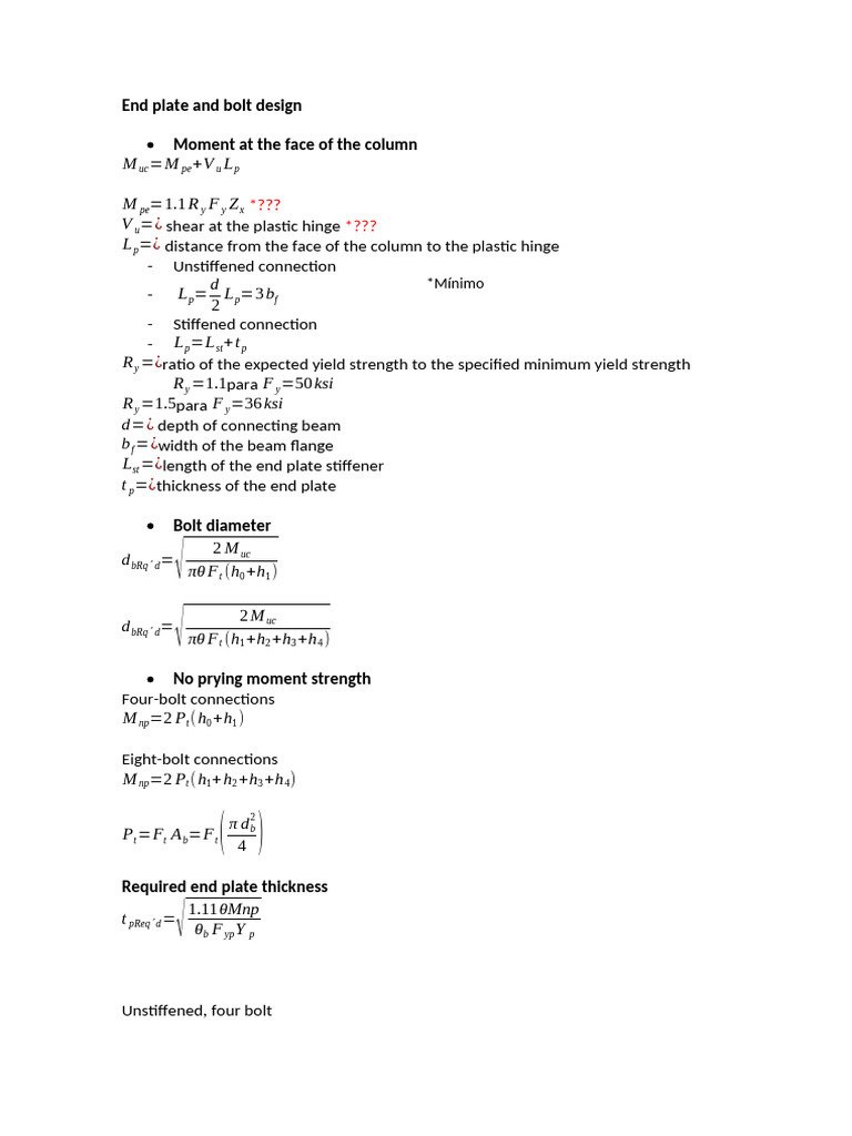 Formulas End-Plate Moment Connections | PDF | Mechanical Engineering