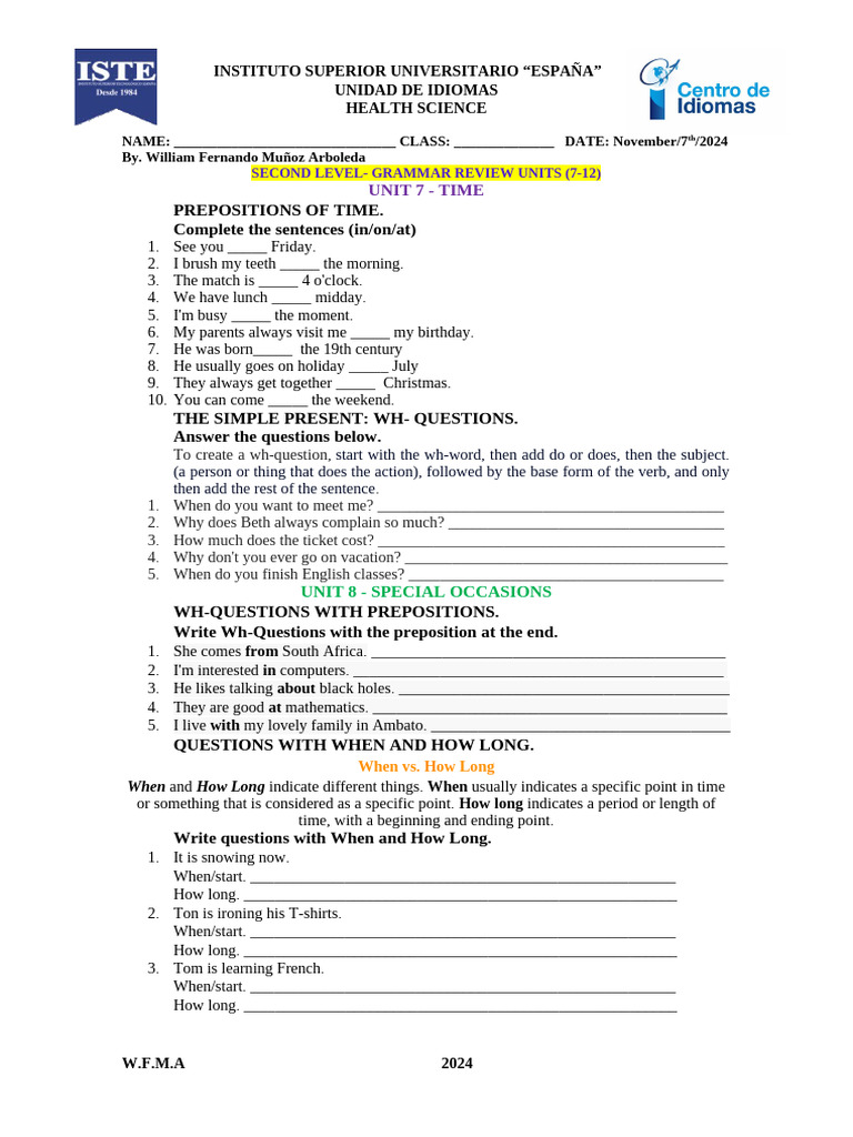 SECOND LEVEL- REVIEW. 7-12 | PDF | Linguistics | Grammar