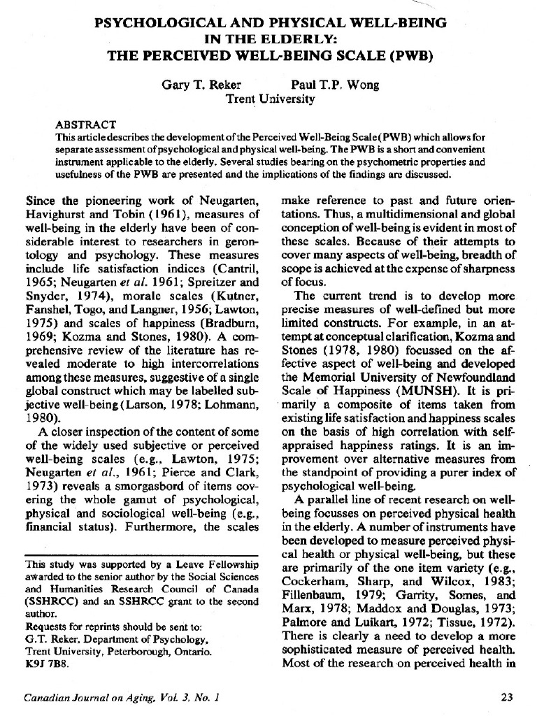 Perceived Well Being Scale | PDF