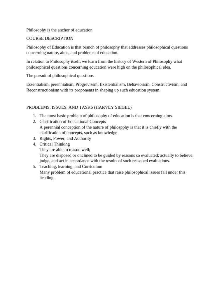 Philosophy of Education Overview | PDF
