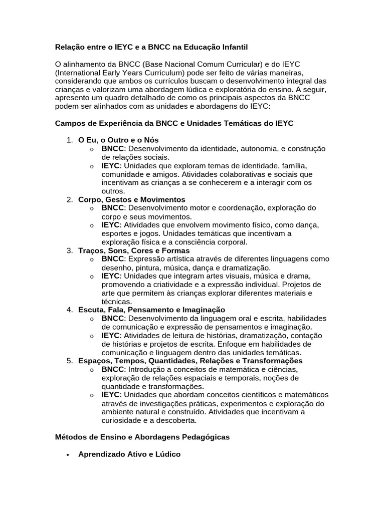 Alinhamento IEYC e BNCC na Educação Infantil | PDF | Cognição ...