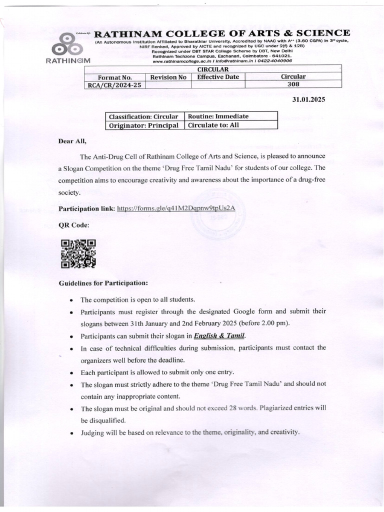 Circular No.308 - Slogan Competition | PDF