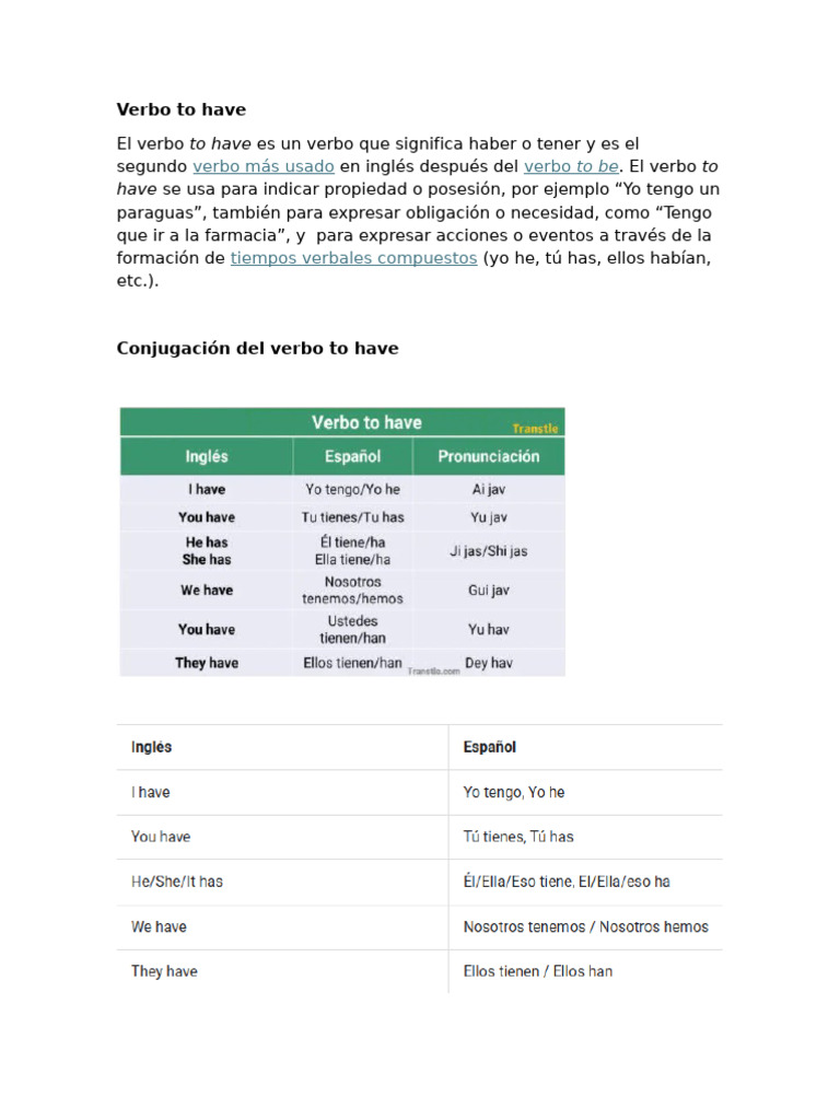 Usos y conjugación del verbo "to have" | PDF