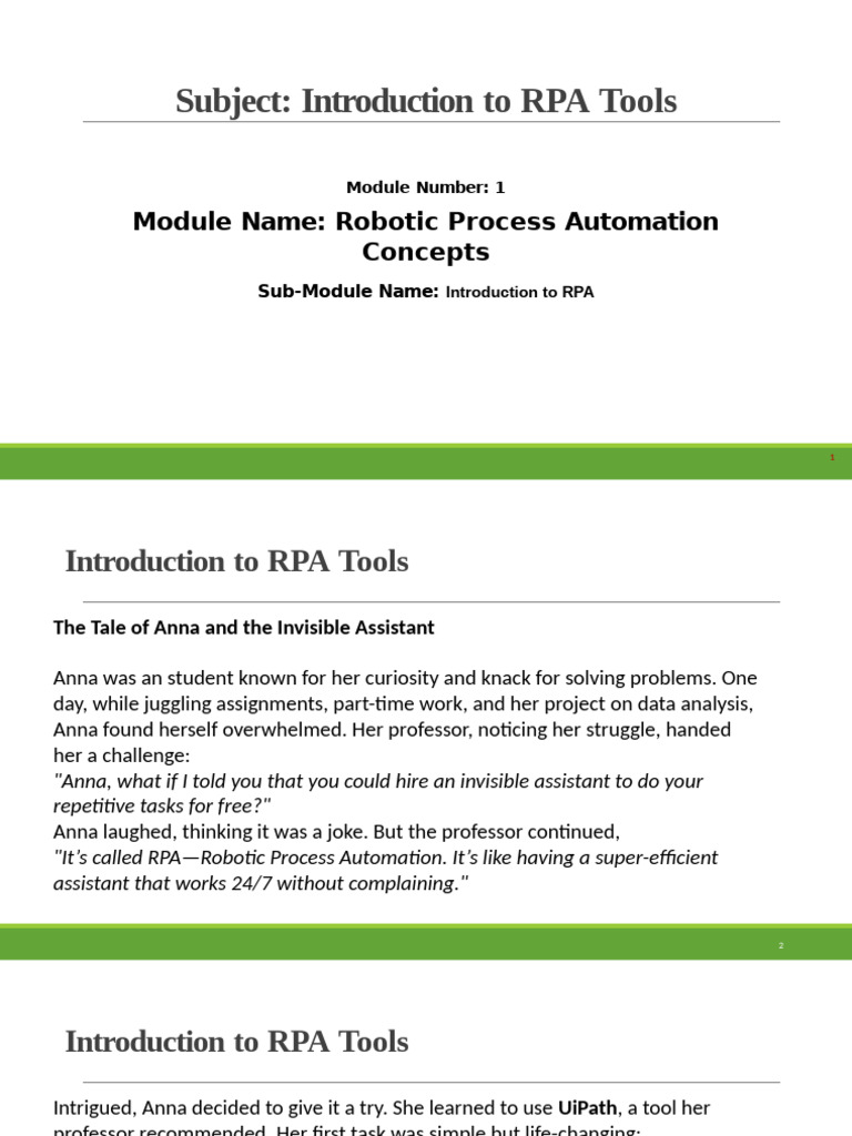Introduction To RPA Tools - Unit 1.1 | PDF | Automation | Artificial Intelligence