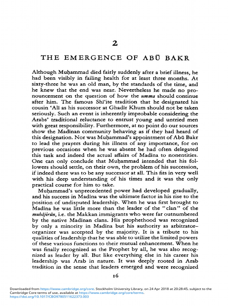 The emergence of Abū Bakr | PDF | Muhammad | Medina