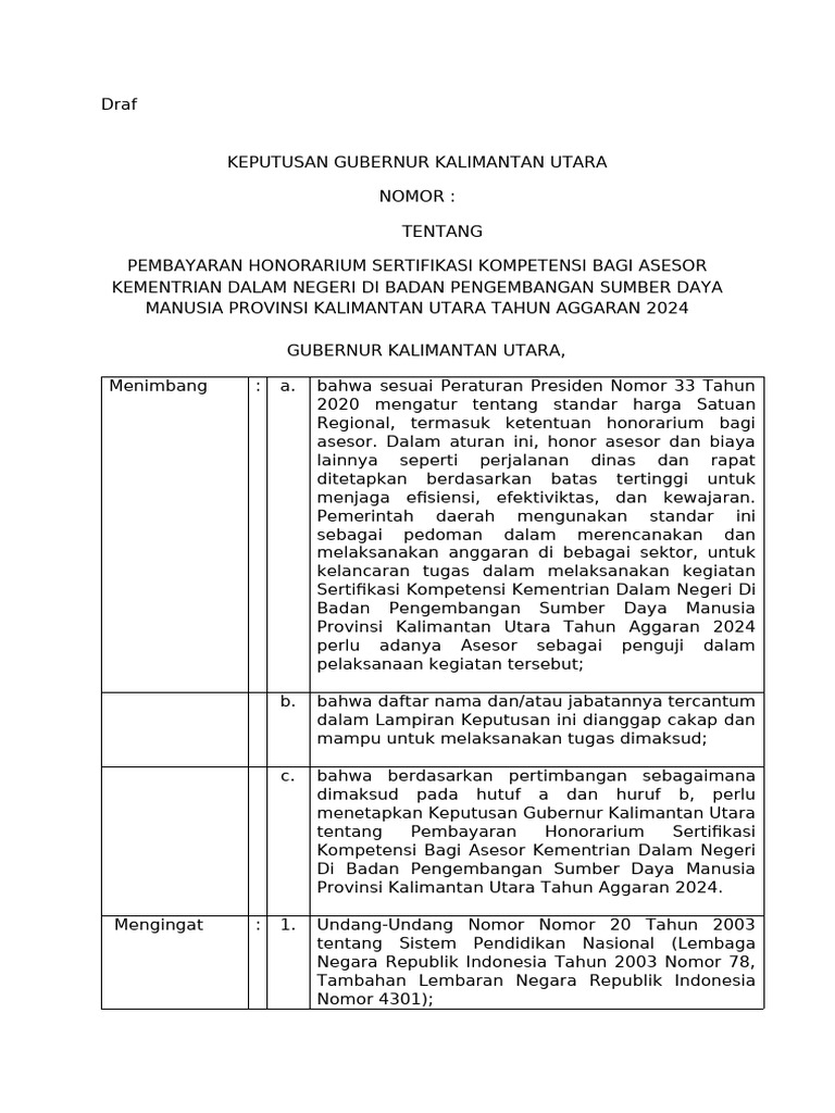 Draf SK Pembayaran Asesor | PDF