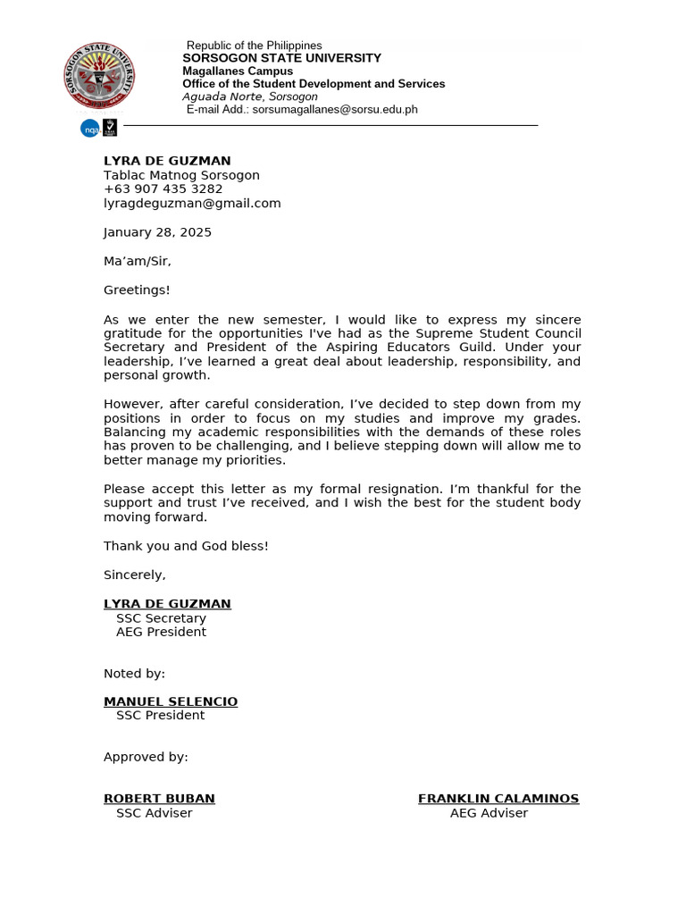 SSC/SSG Resignation-Letter | PDF