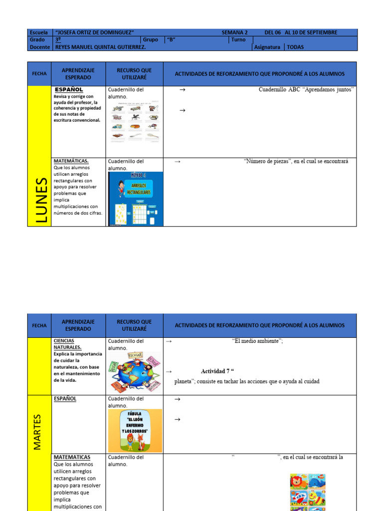 Plan Semana 2 Reyes Josefa TV | PDF | Aprendizaje