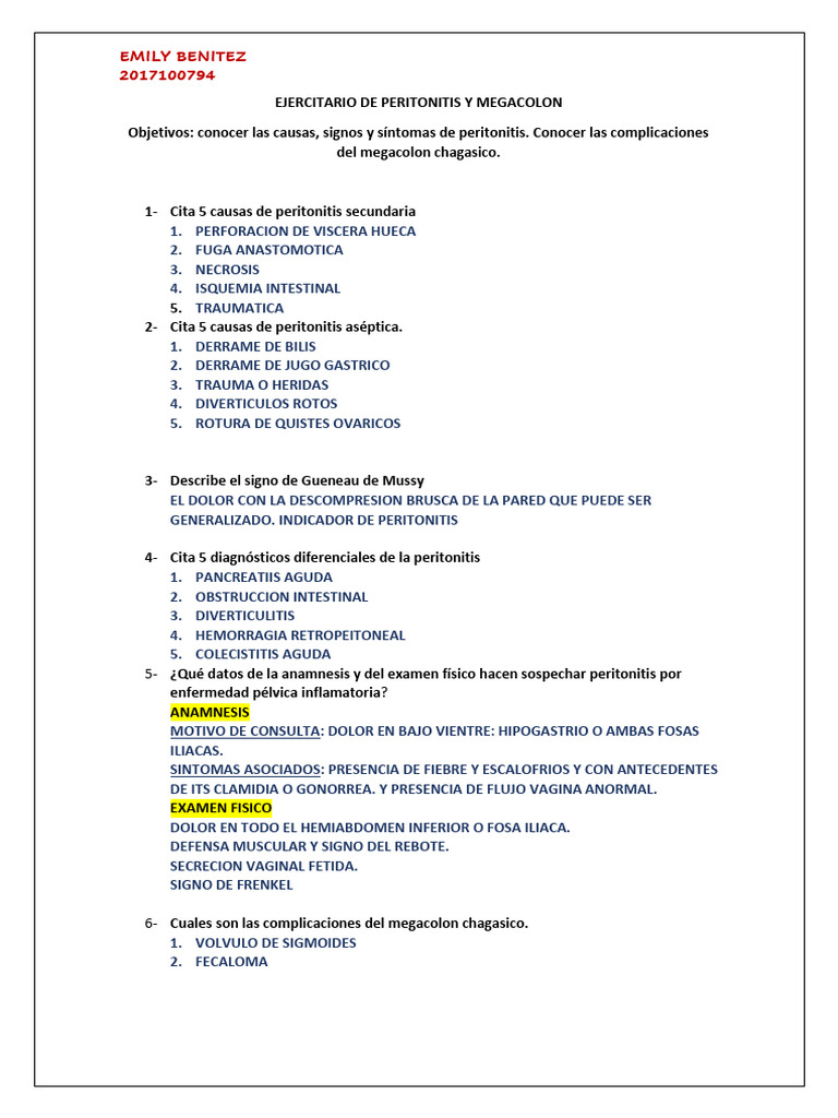 Benitez Emily CX Peritonitis Megacolon | PDF
