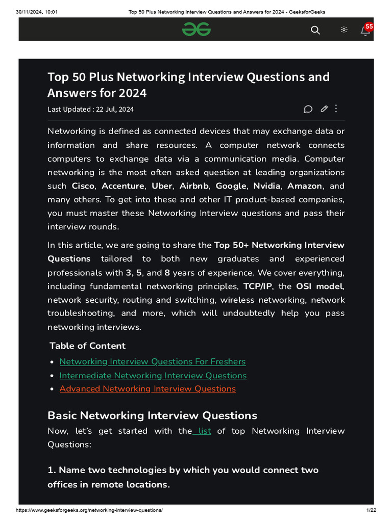 Top 50 Networking Interview Questions 2024 | PDF | Computer Network ...