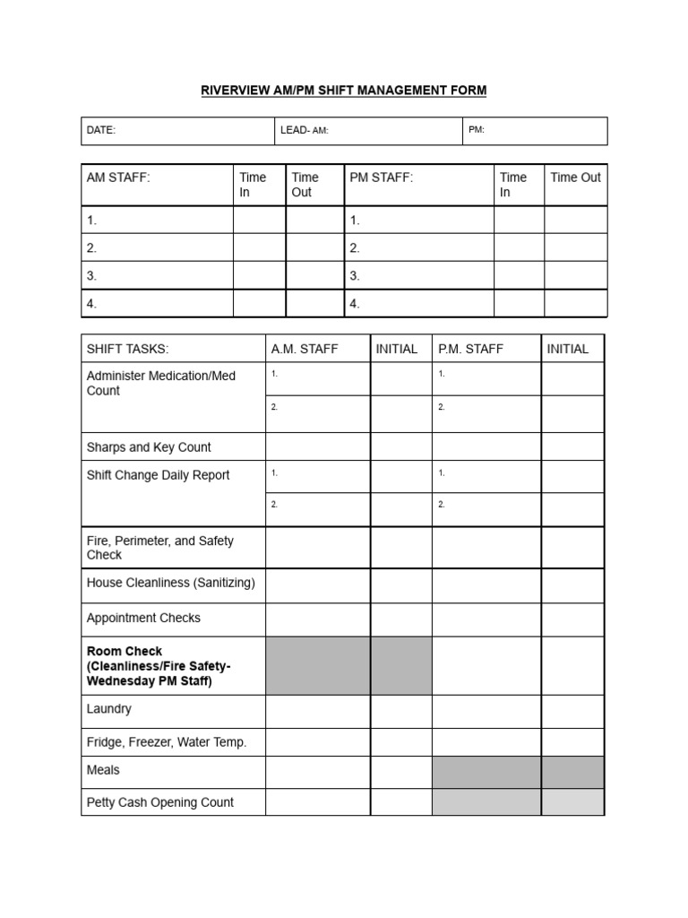 Riverview Shift Management Form | PDF